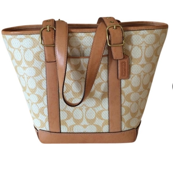 Coach | Bags | Vintage Rare Coach Woven Bucket Natural Vachetta Leather ...